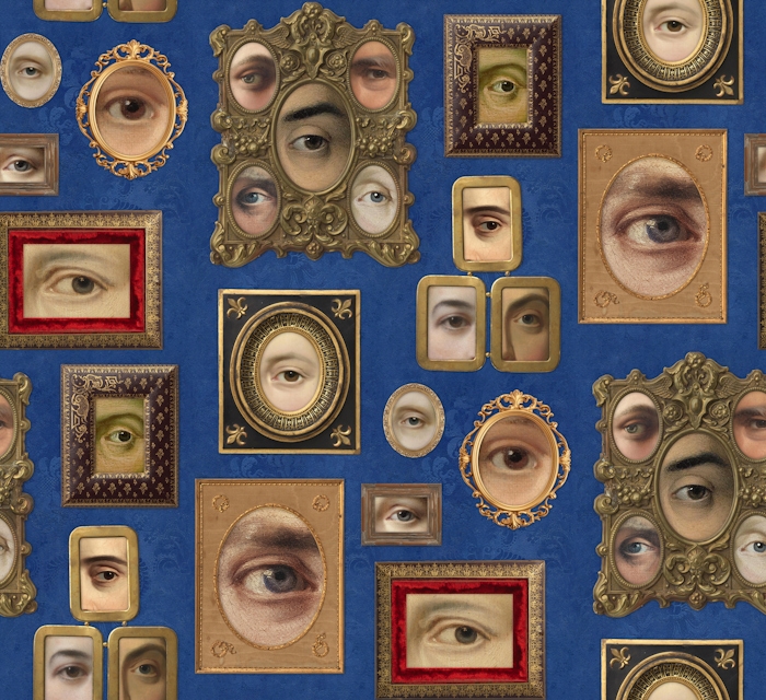 Victorian Eye Portraits Cobalt Blue Wallpaper