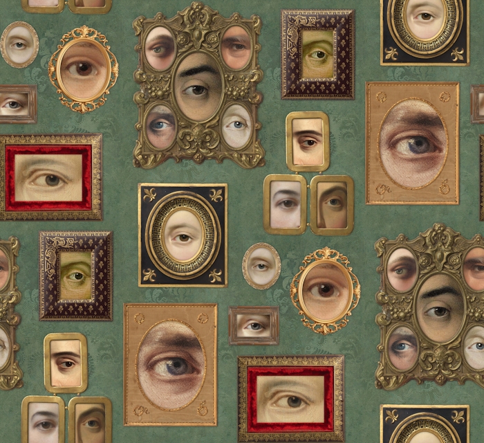 Victorian Eye Portraits Green Wallpaper