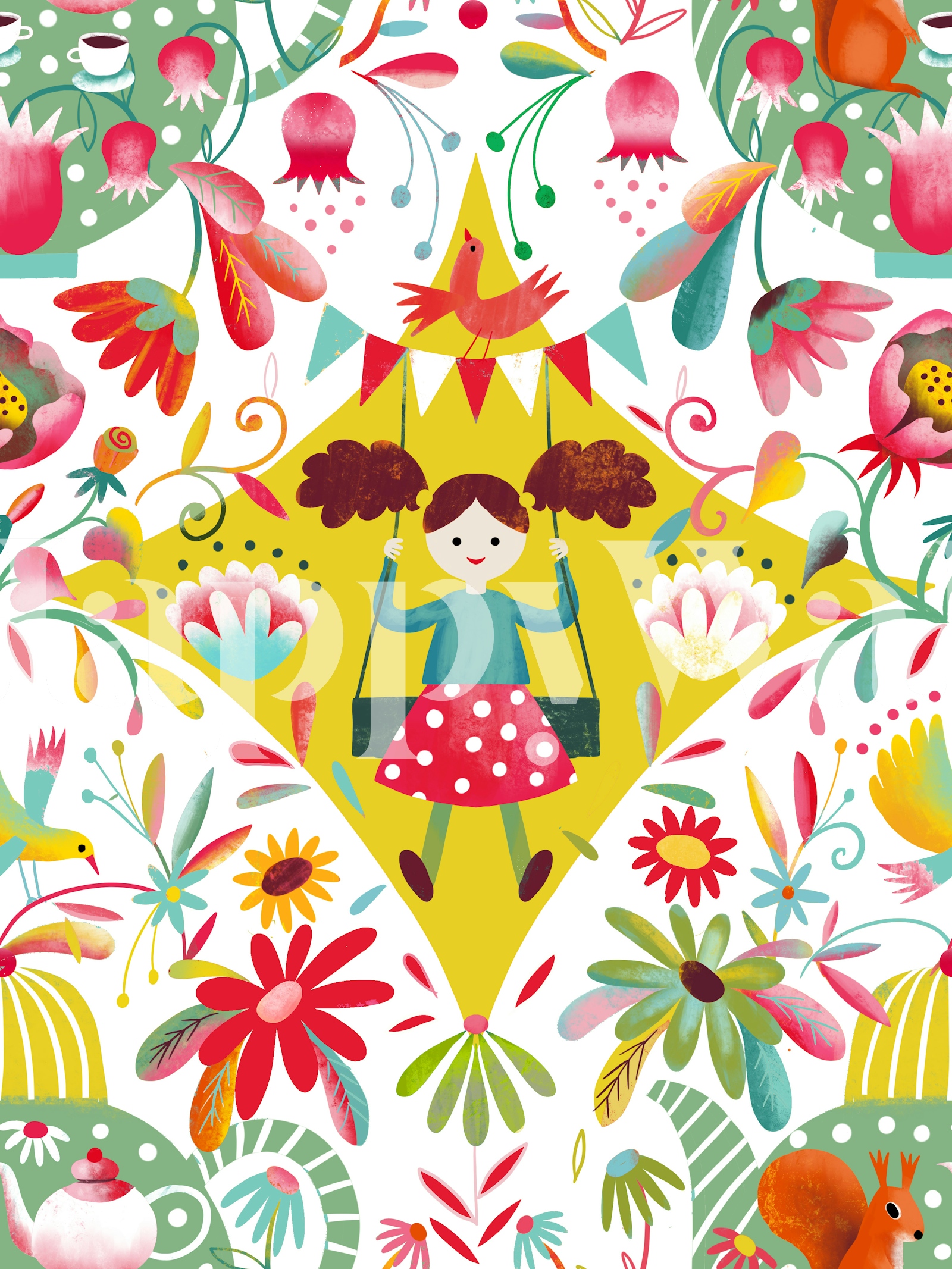 Folk Art Garden Party Wallpaper | happywall.com