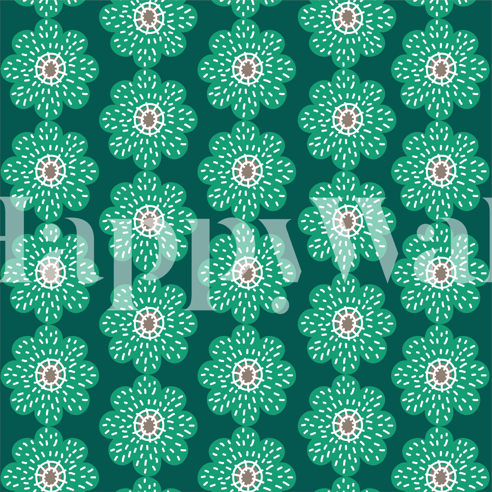 Large Scale Forest Green Flowers - Happywall