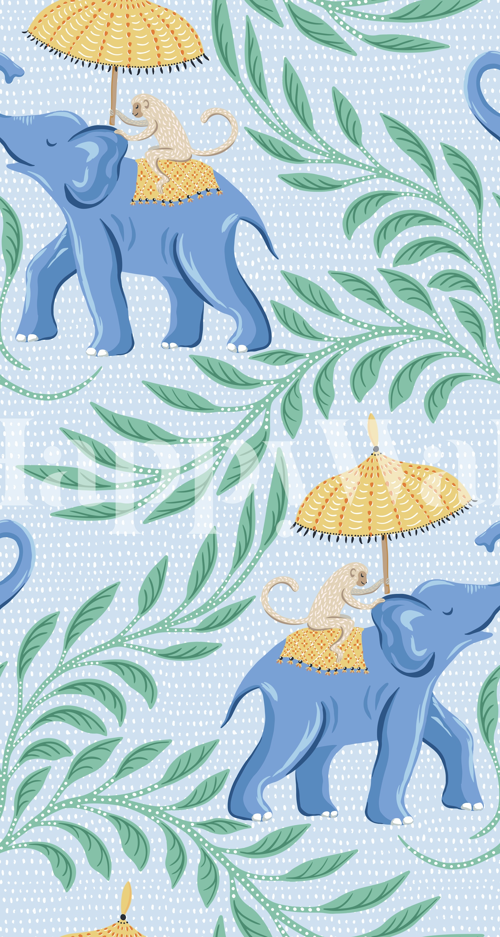 Blue Elephant and Monkey Wallpaper