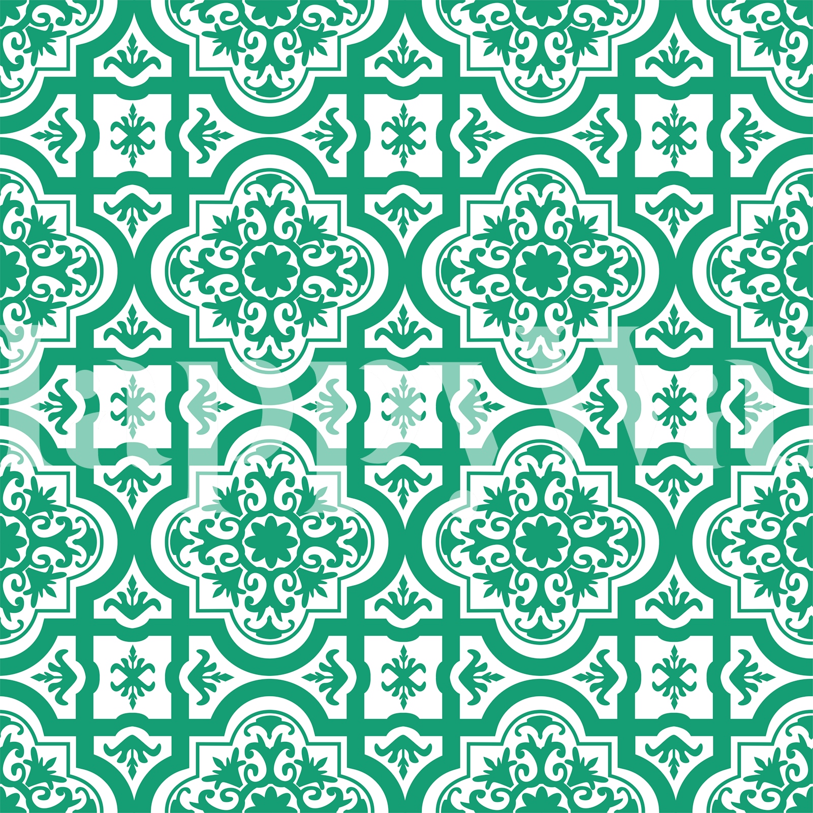 Jade Green White Turkish Tile Wallpaper