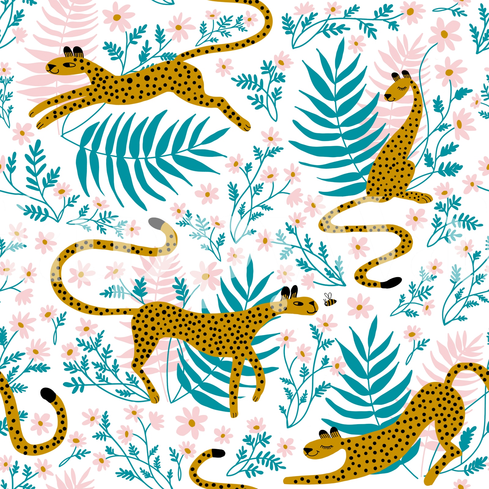 Cheetah and Floral Kids Wallpaper