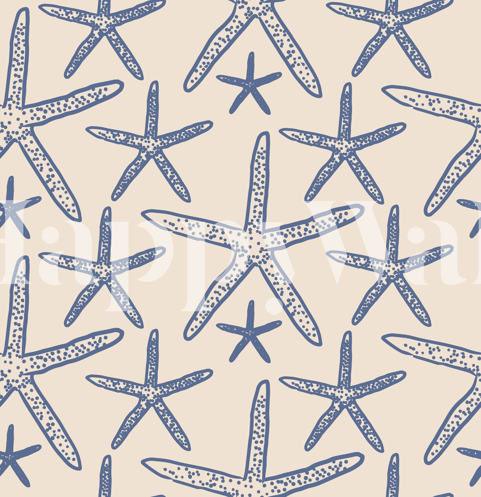 Coastal Starfish Wallpaper in Blue and Ivory