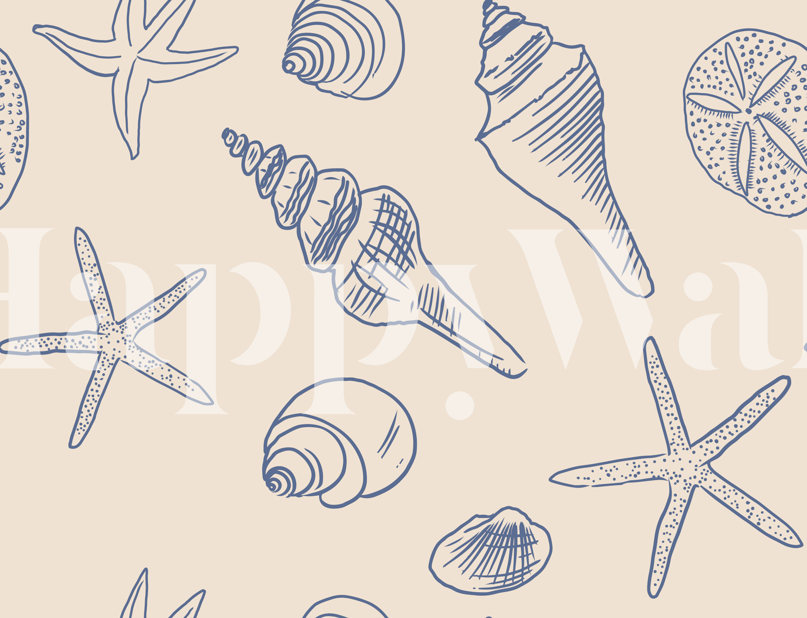 Nautical Seashell Wallpaper Blue Ivory Design