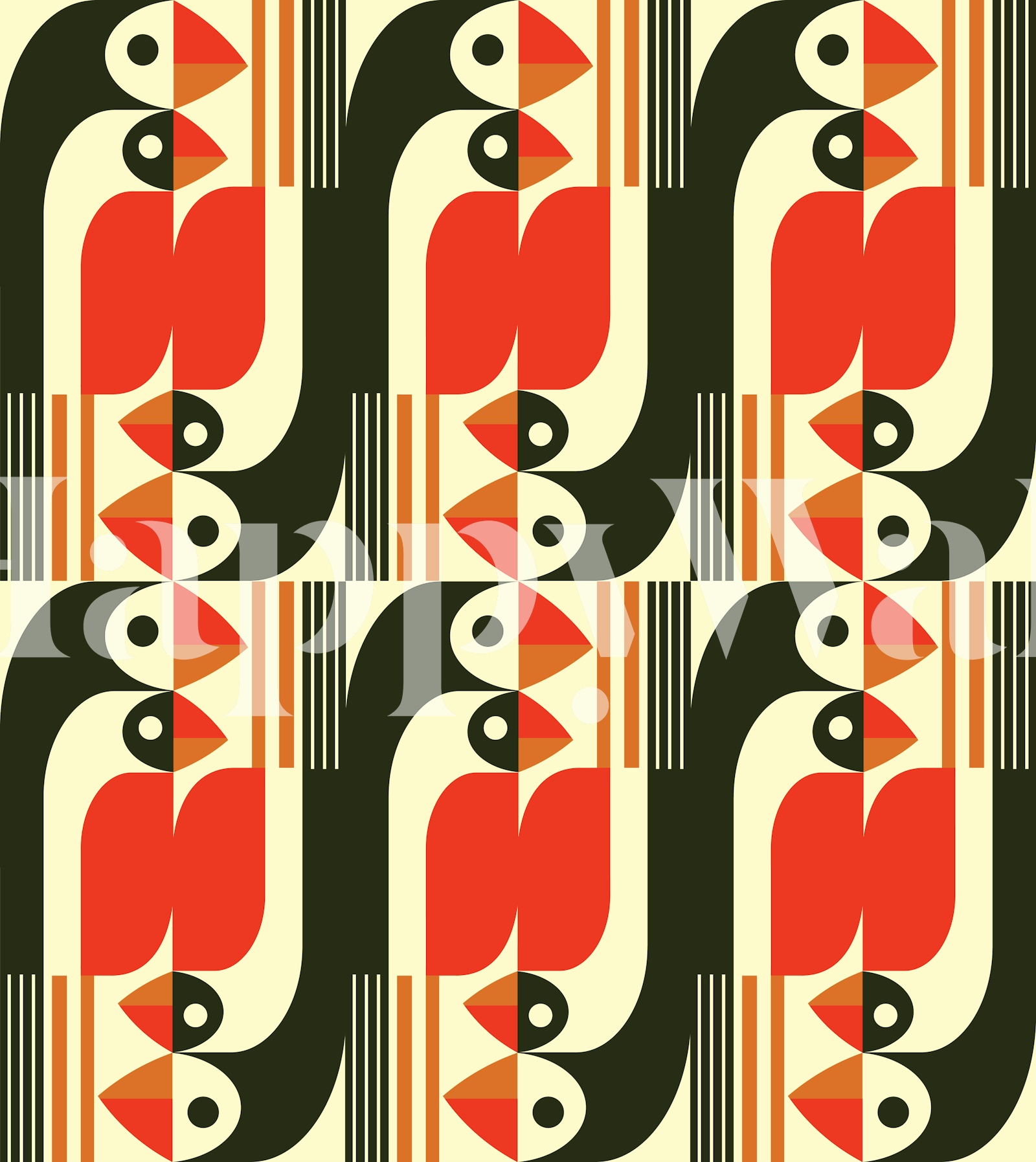 Puffin Pattern Retro Wallpaper