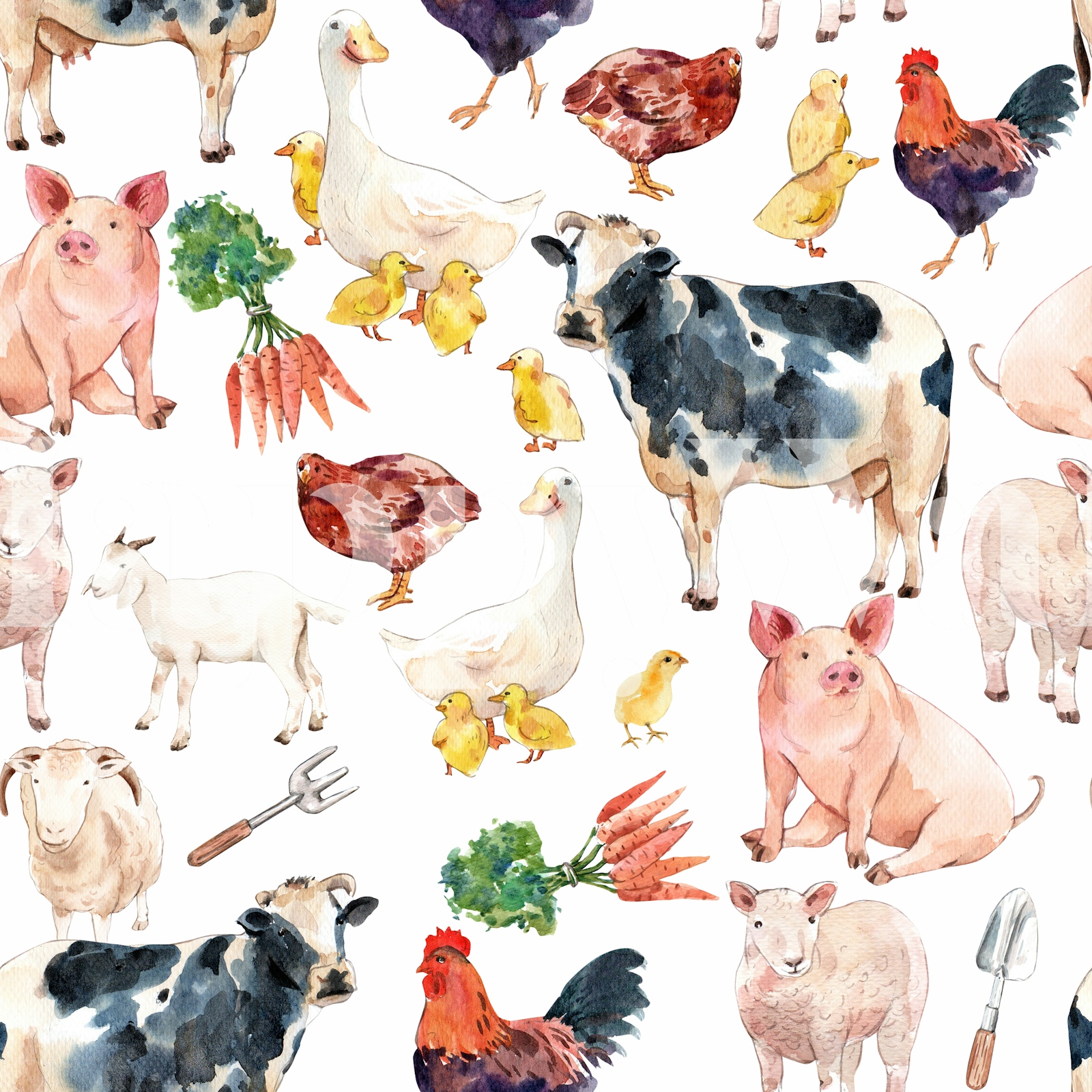 Cute Farm Animals Wallpaper for Kid's Room