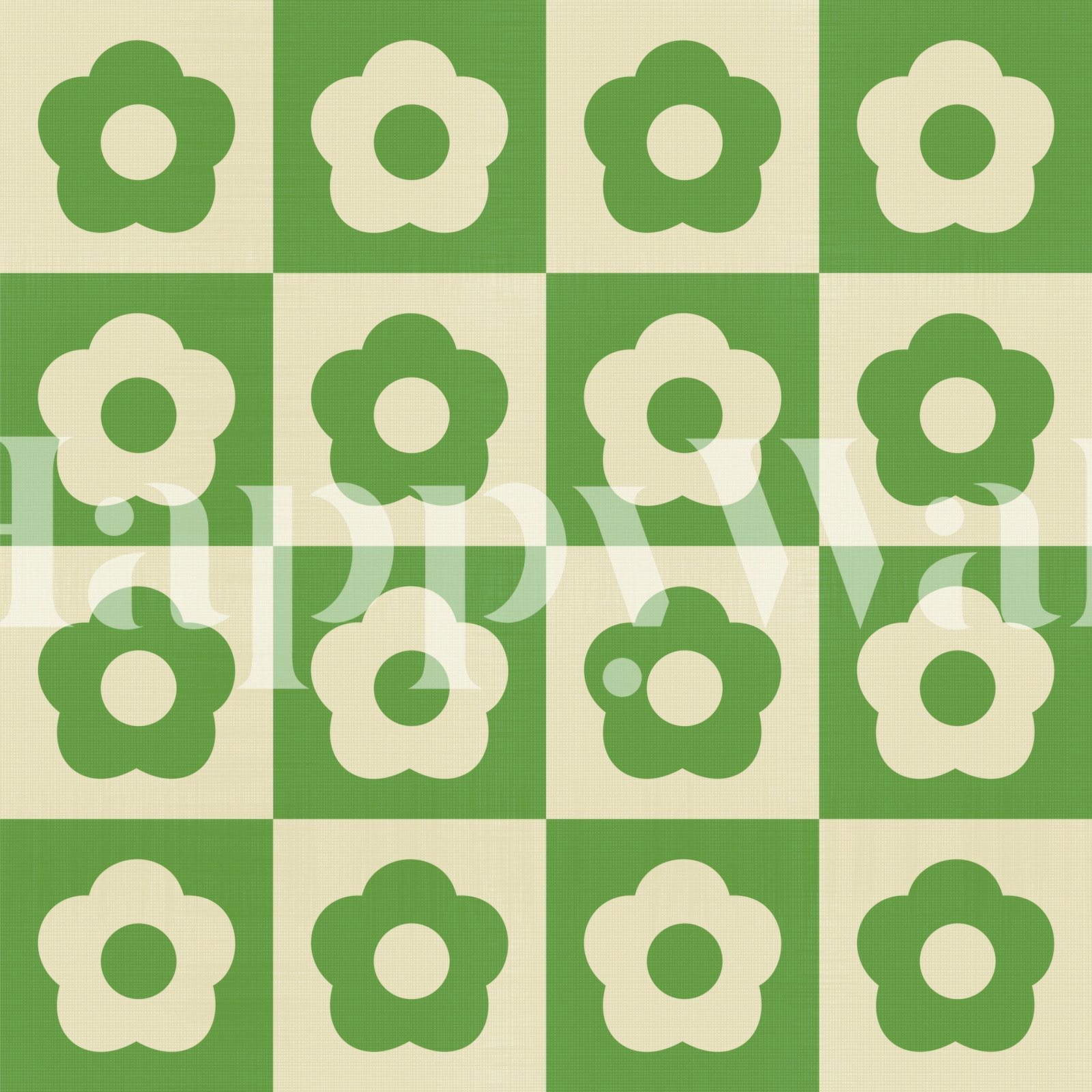 Green Floral Checkerboard Wallpaper