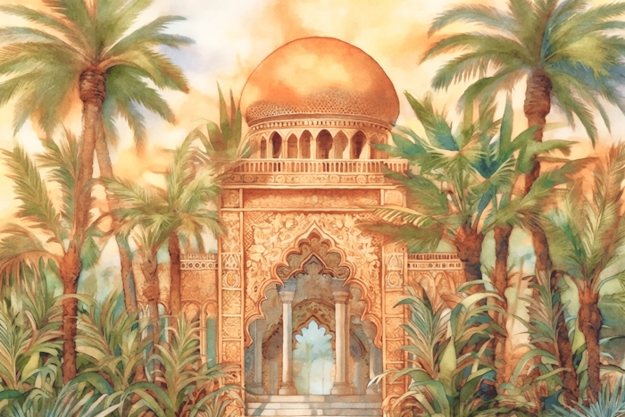 Tropical Palm Wallpaper with Golden Dome