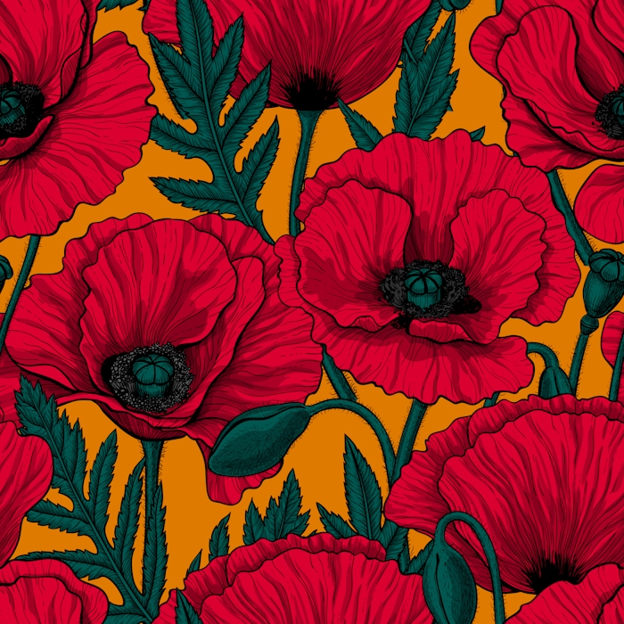 Red Floral Wallpaper on Orange Background