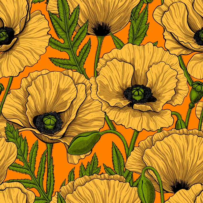 Buy Yellow Poppy Garden Wallpaper Online | Happywall