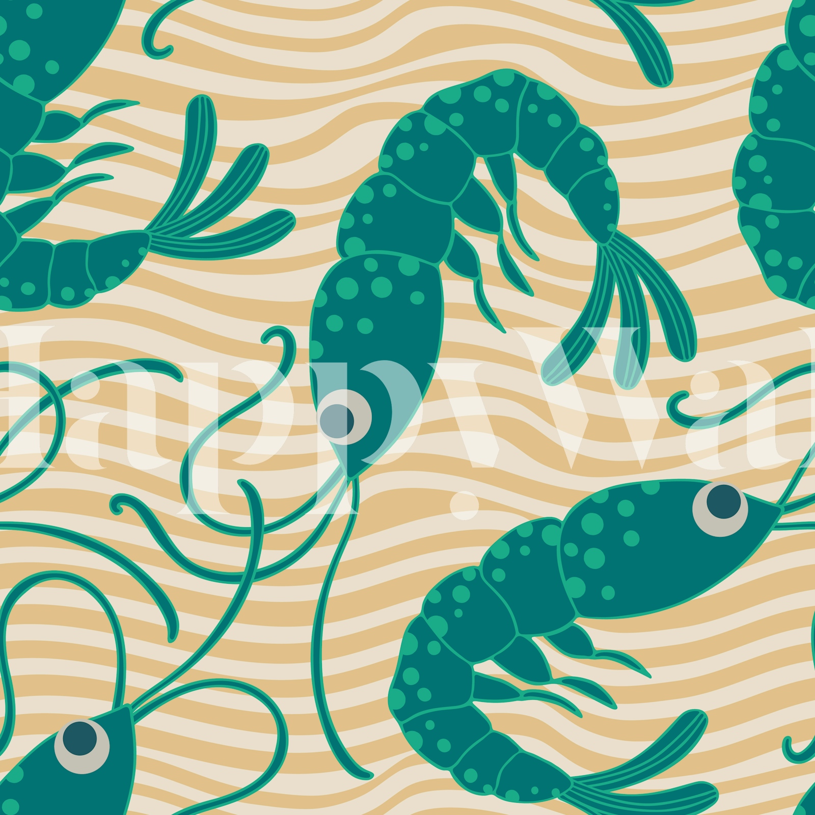 Sea Green Shrimp Pattern Wallpaper