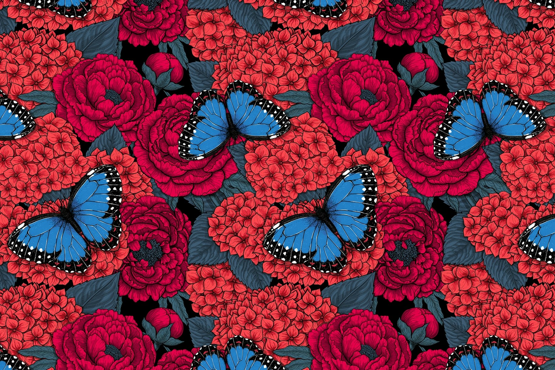 Blue Morpho Garden Wallpaper - Happywall