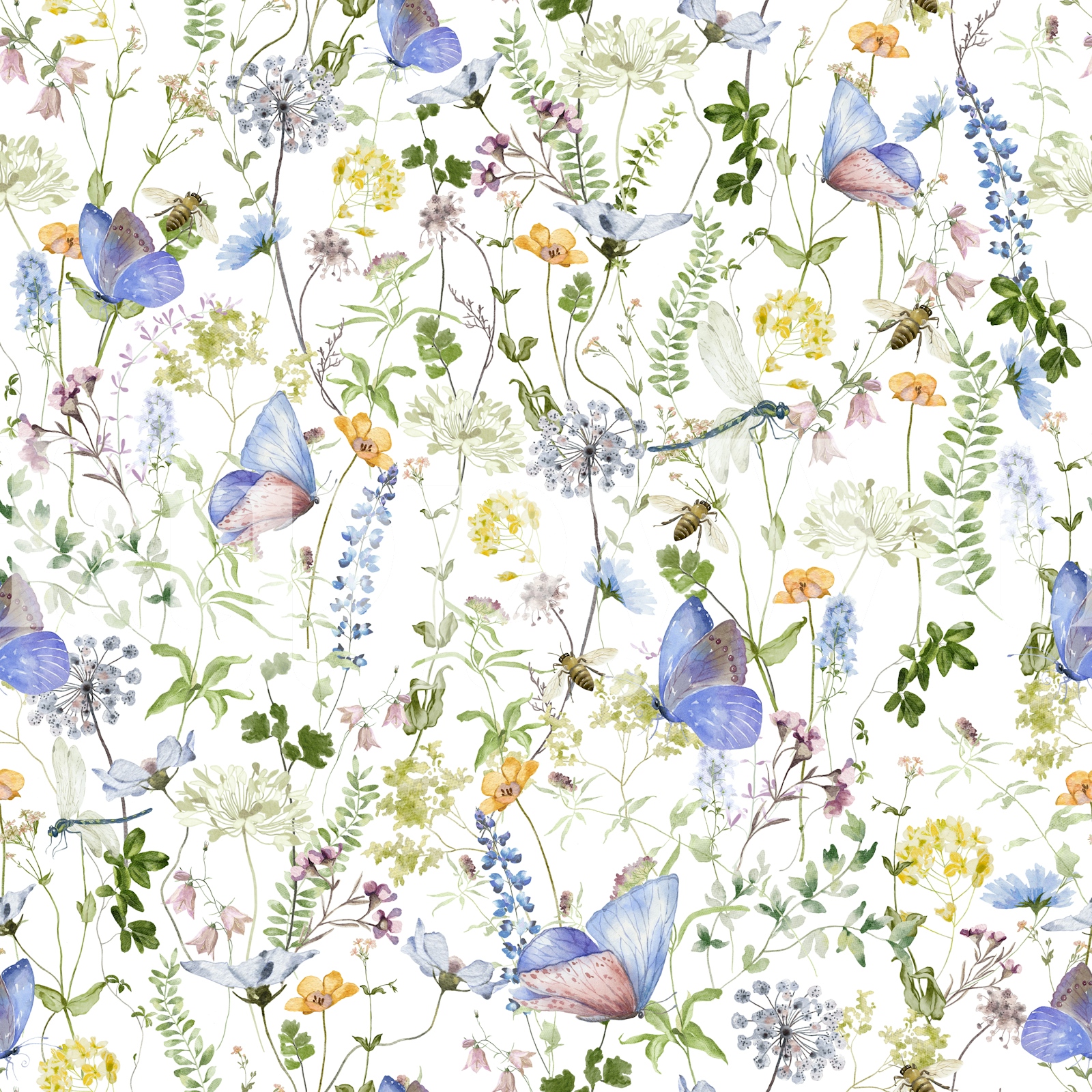 Blue Scandinavian Midsummer Flowers Meadow Wallpaper