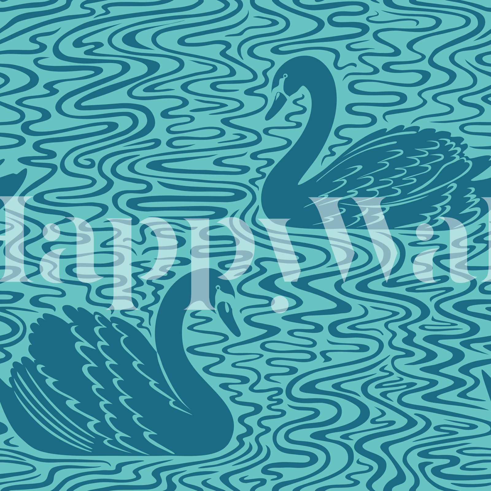 Teal Swan Lake Wallpaper - Aqua Blue Design