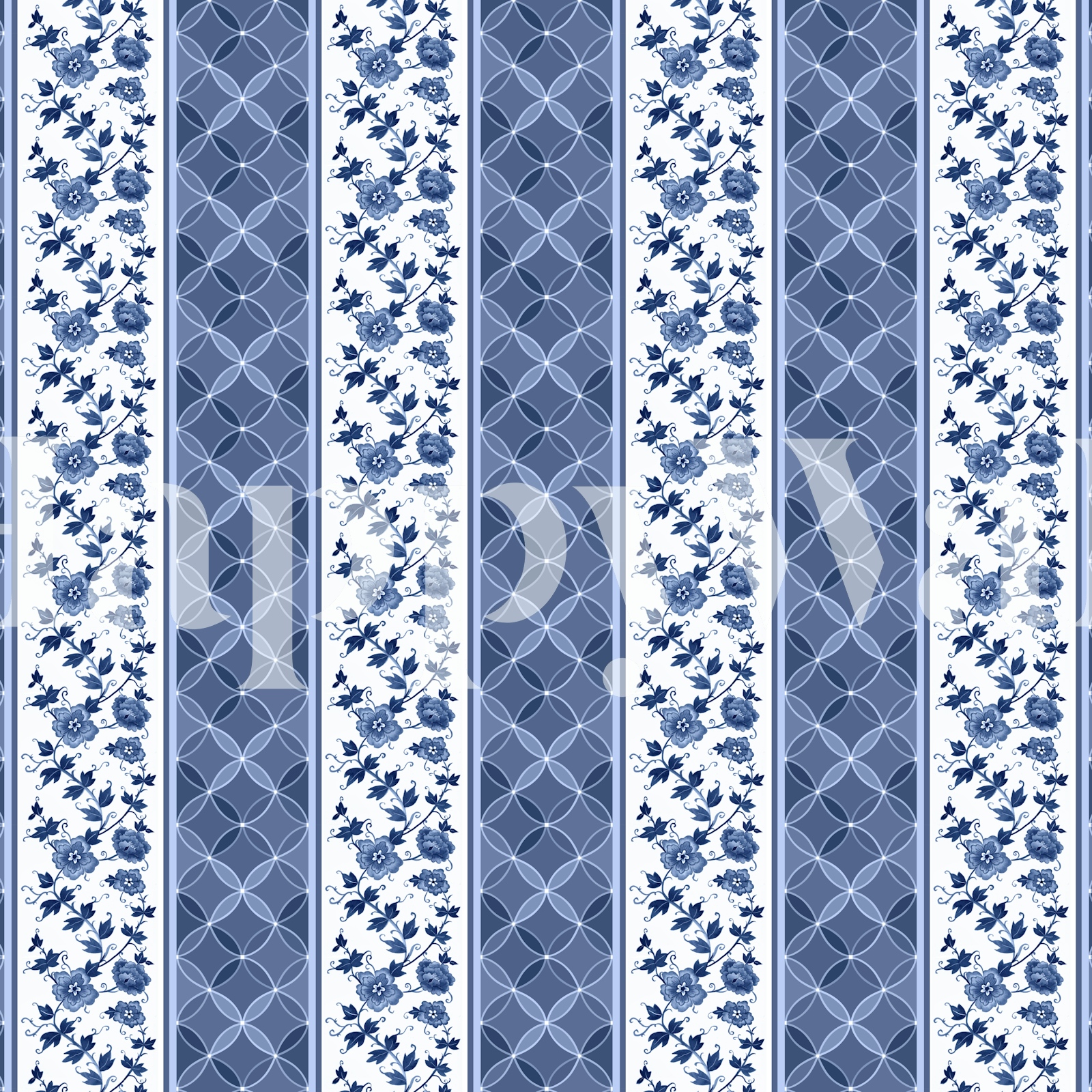 Blue Floral Striped Wallpaper