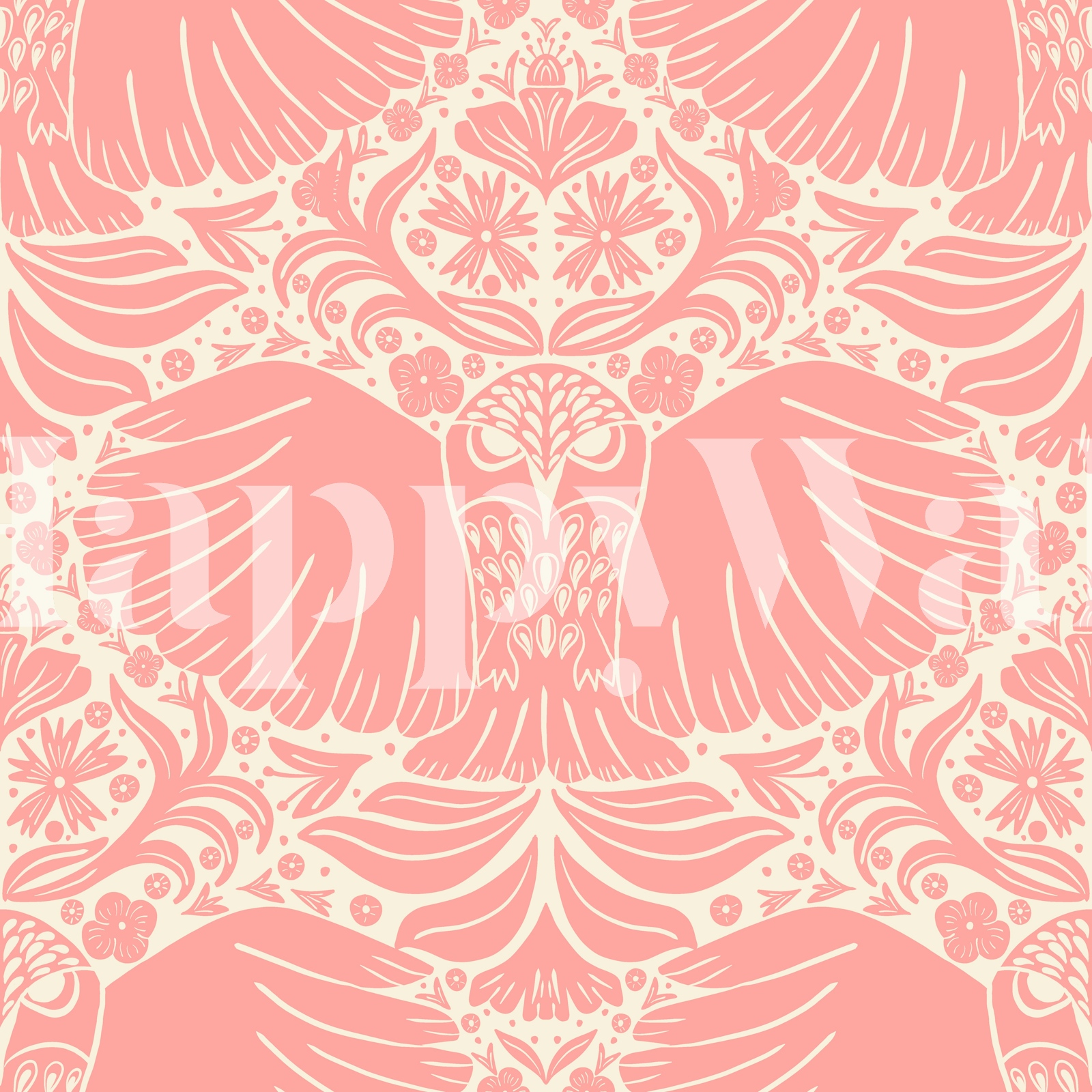 Blush Pink Floral Owl Wallpaper