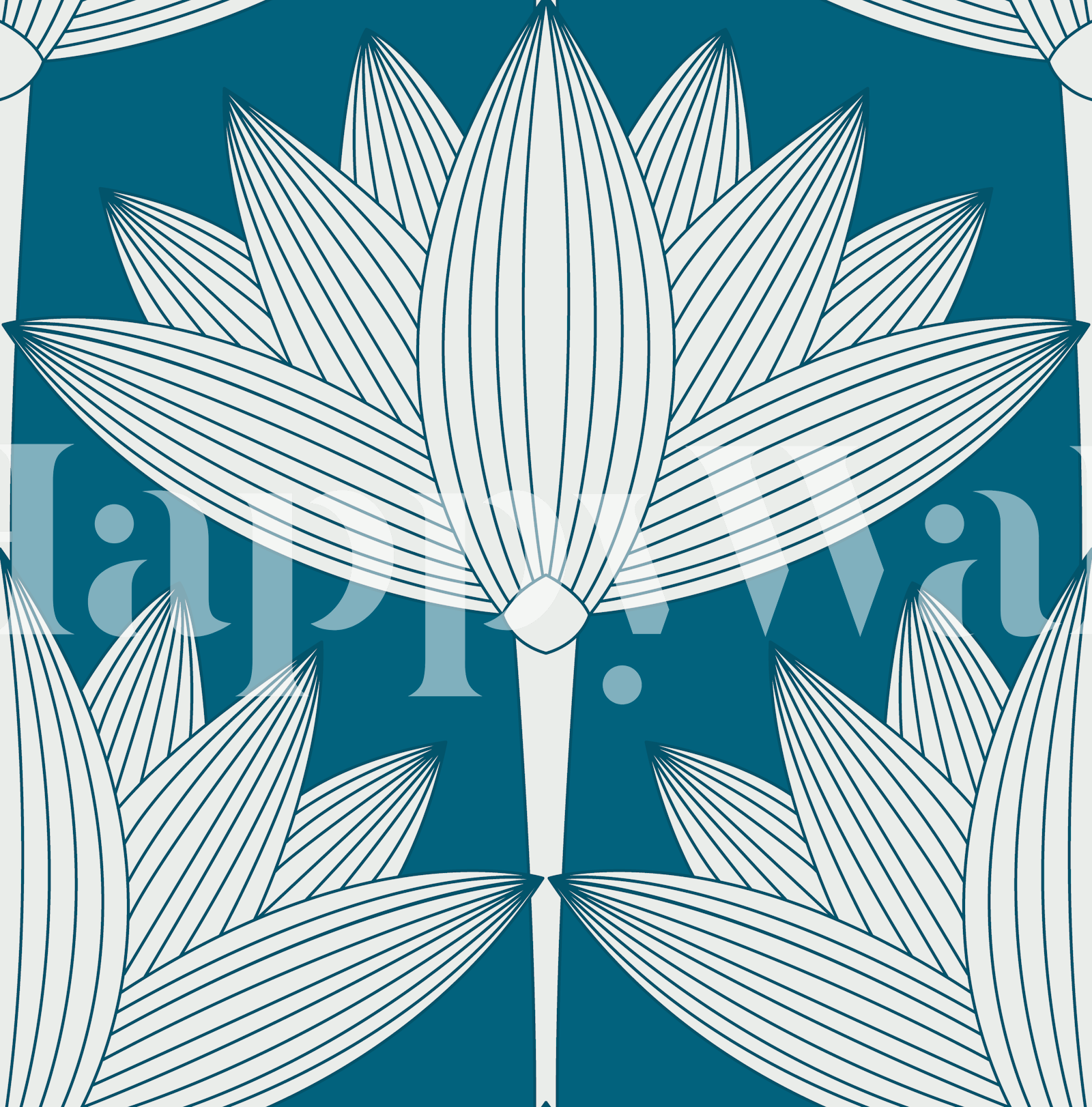 Teal Floral Lotus Art Deco Wallpaper