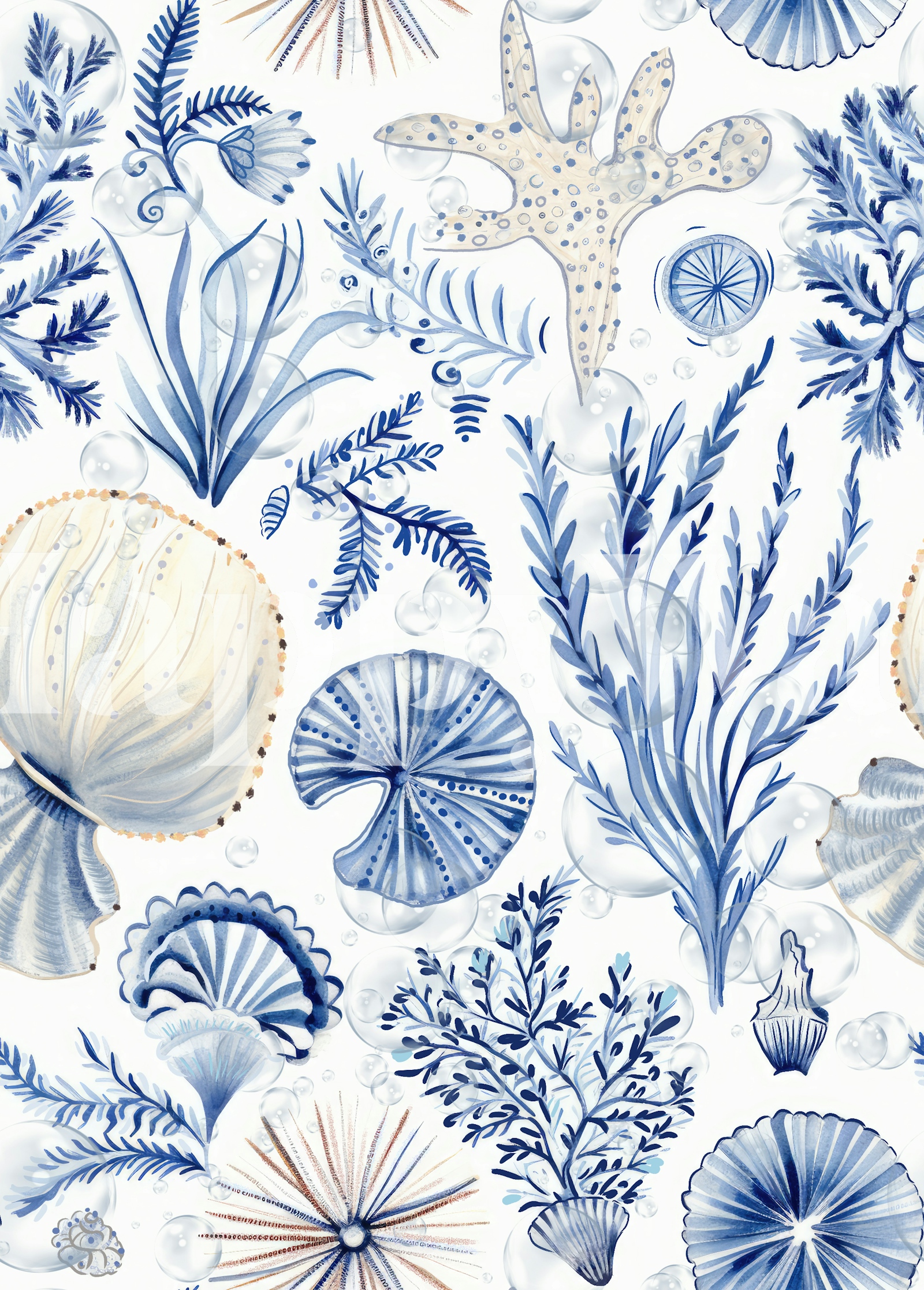 Blue Shells Summer Vibes Wallpaper - happywall.com