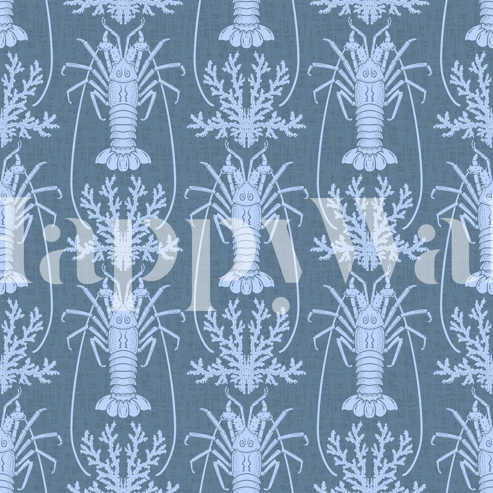 Blue folk art Languste Wallpaper | happywall.com