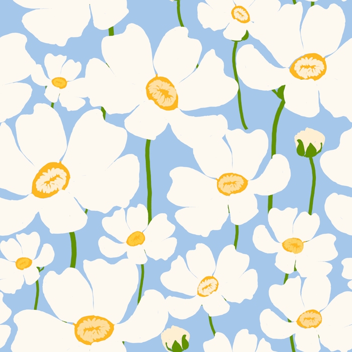 Blue Floral Wallpaper with Buttercup Design