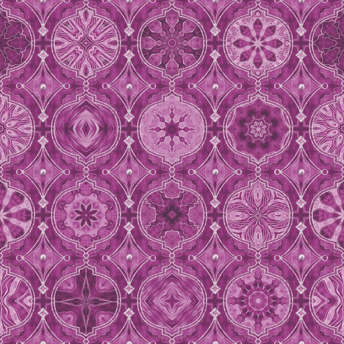 Oriental Tiles Of Morocco Pink Silver wallpaper | Happywall