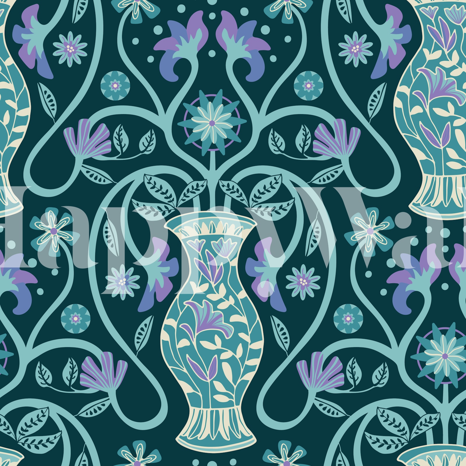 Greek Floral Vase Aqua Wallpaper