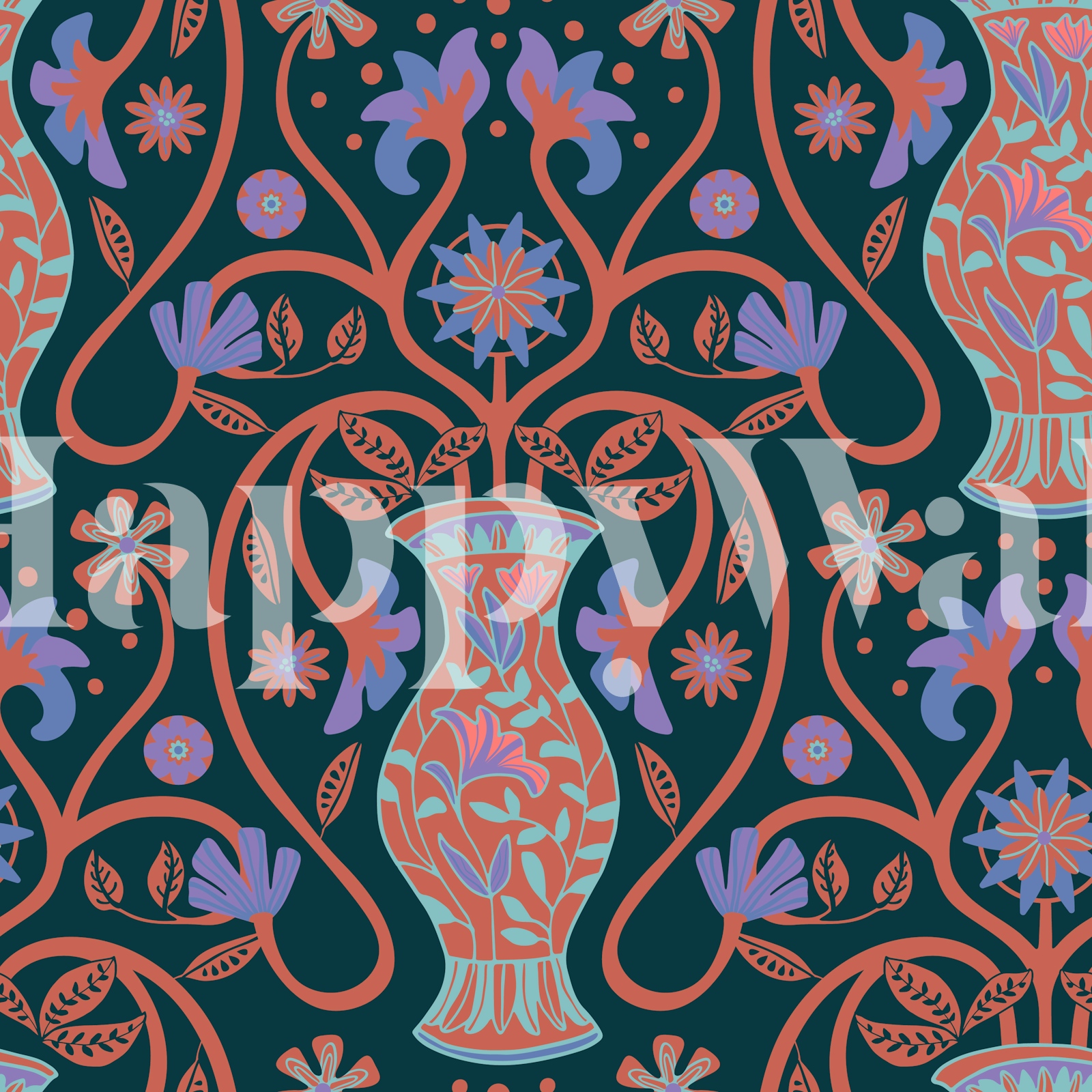 Mediterranean Floral Terracotta Wallpaper