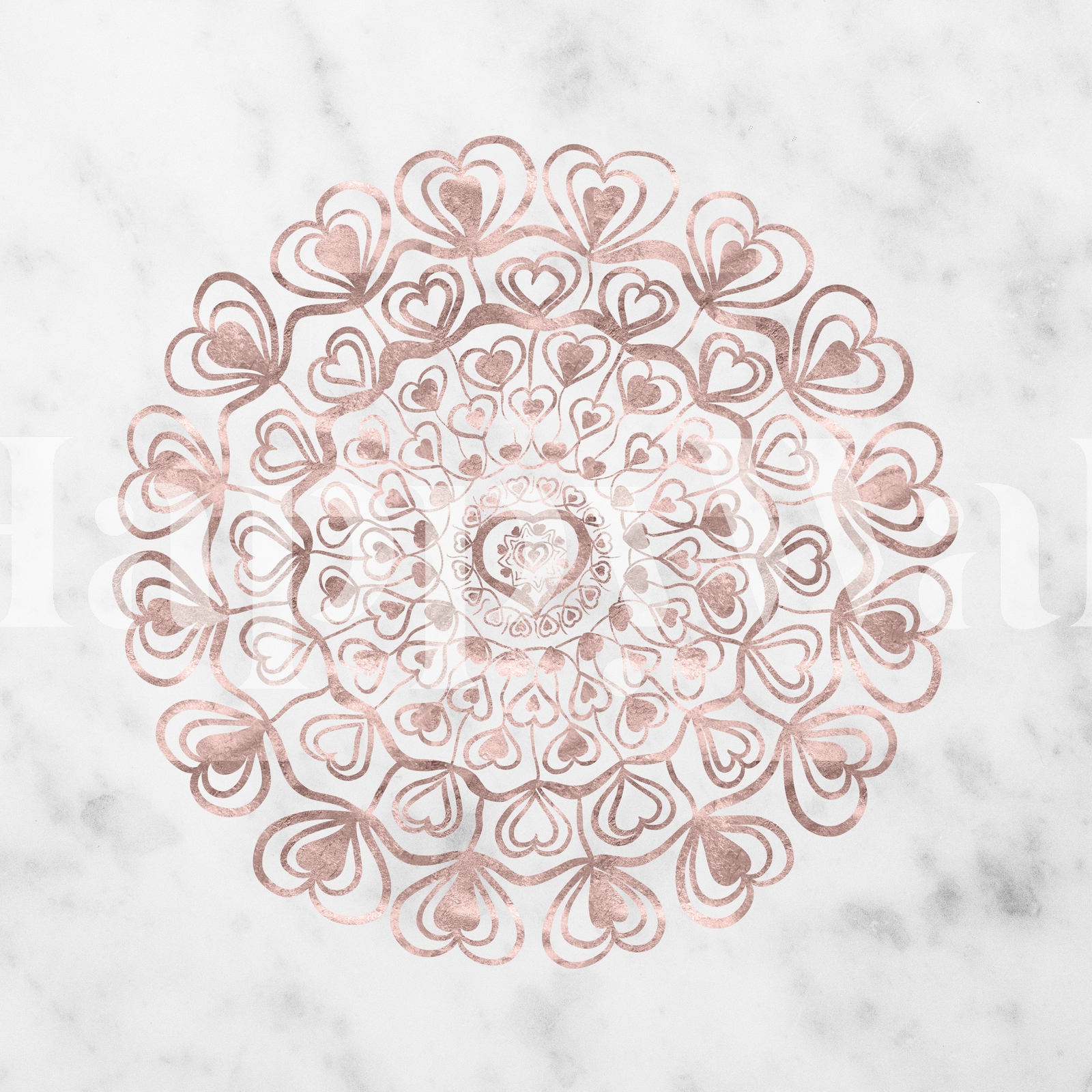 Rose Gold Heart Mandala Marble Wallpaper