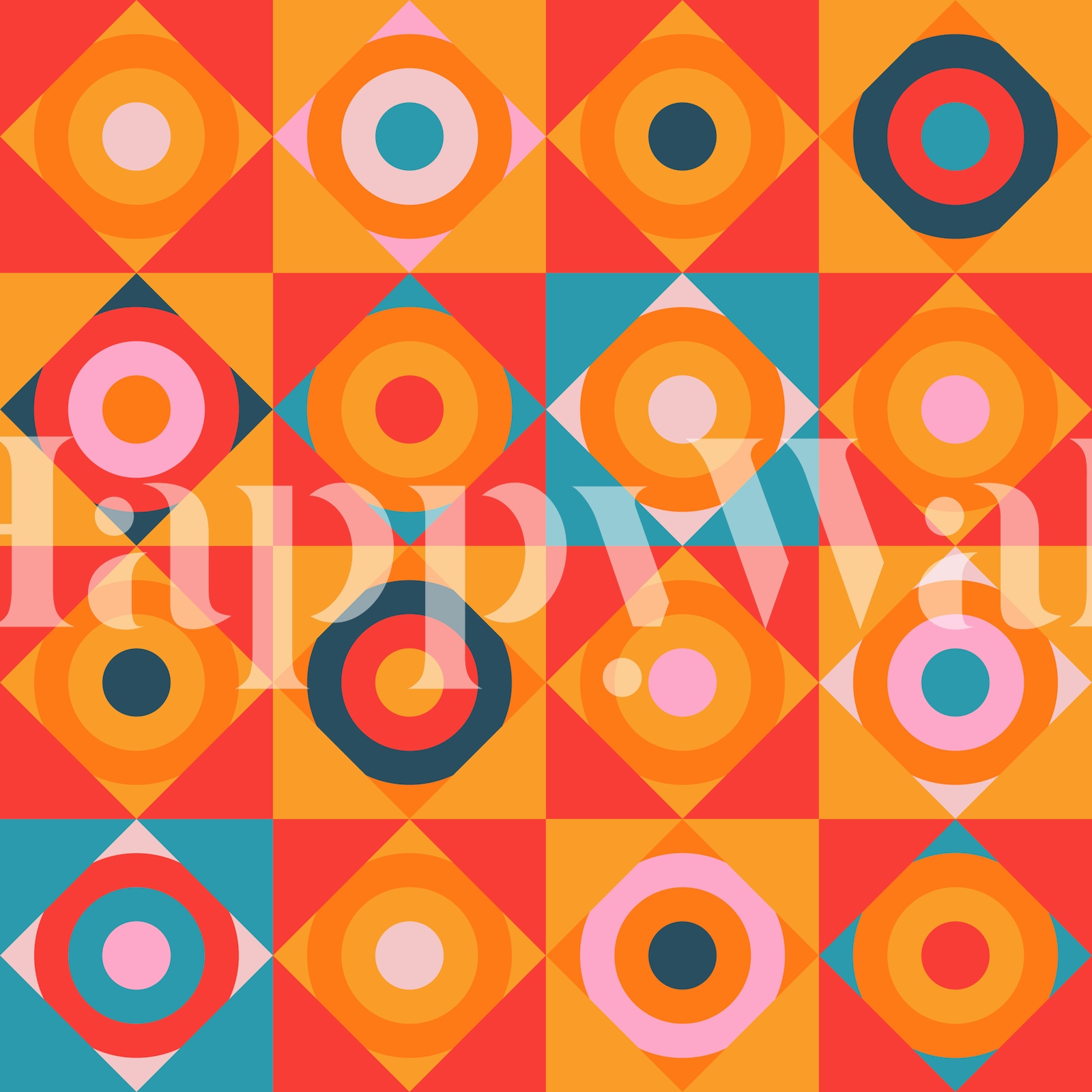 Retro Geometric Circle Tiles Orange Wallpaper