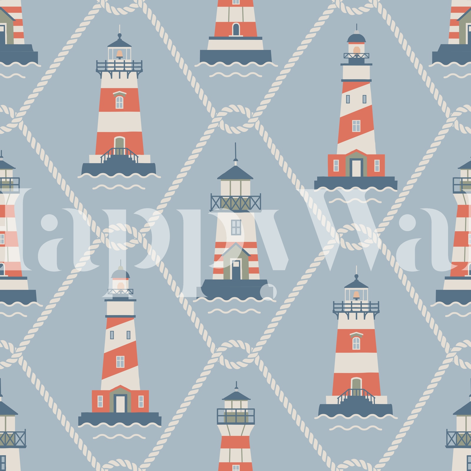 Lighthouses Coastal Chic Gray Blue Wallpaper | Happywall