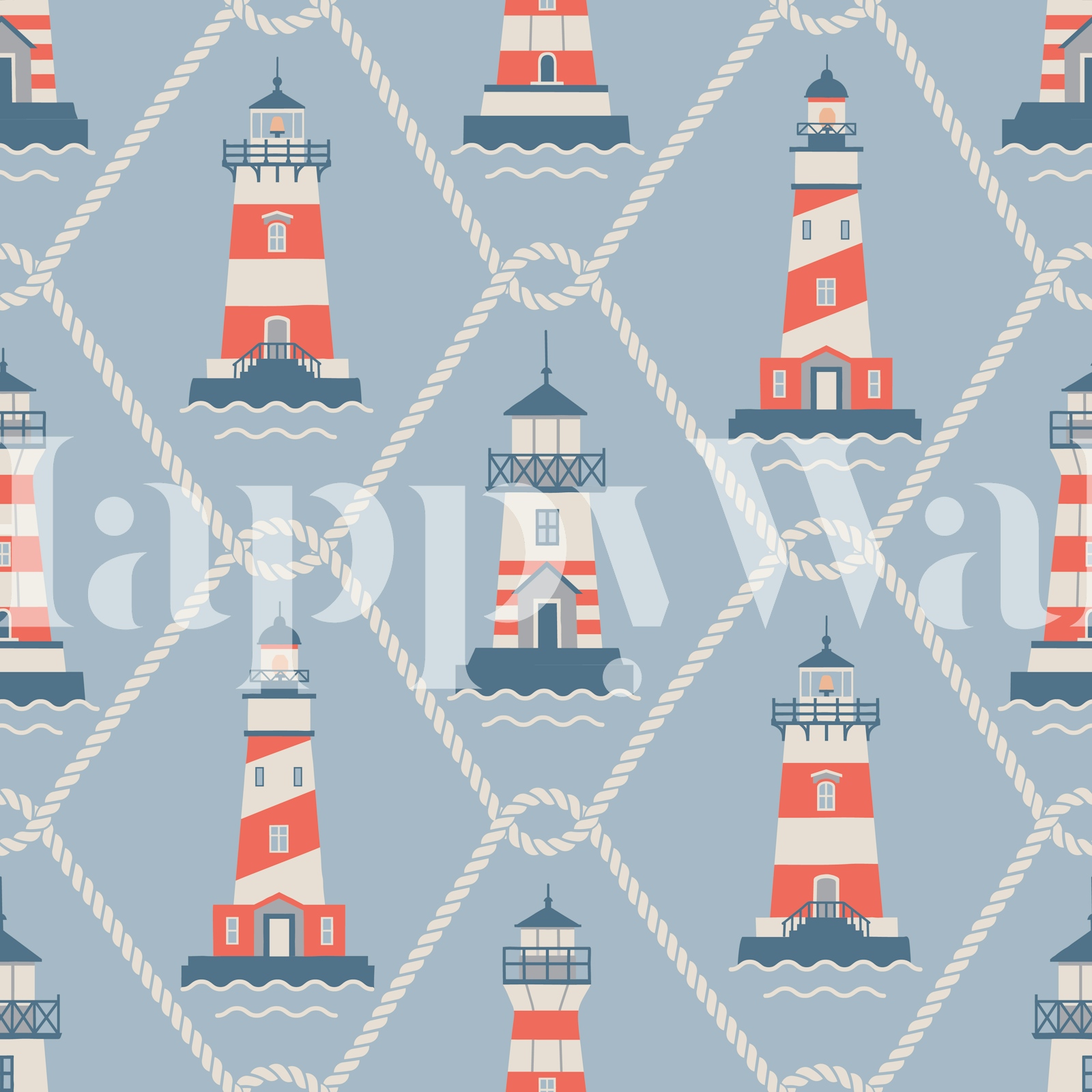 Lighthouses Coastal Chic Gray Blue Wallpaper | Happywall