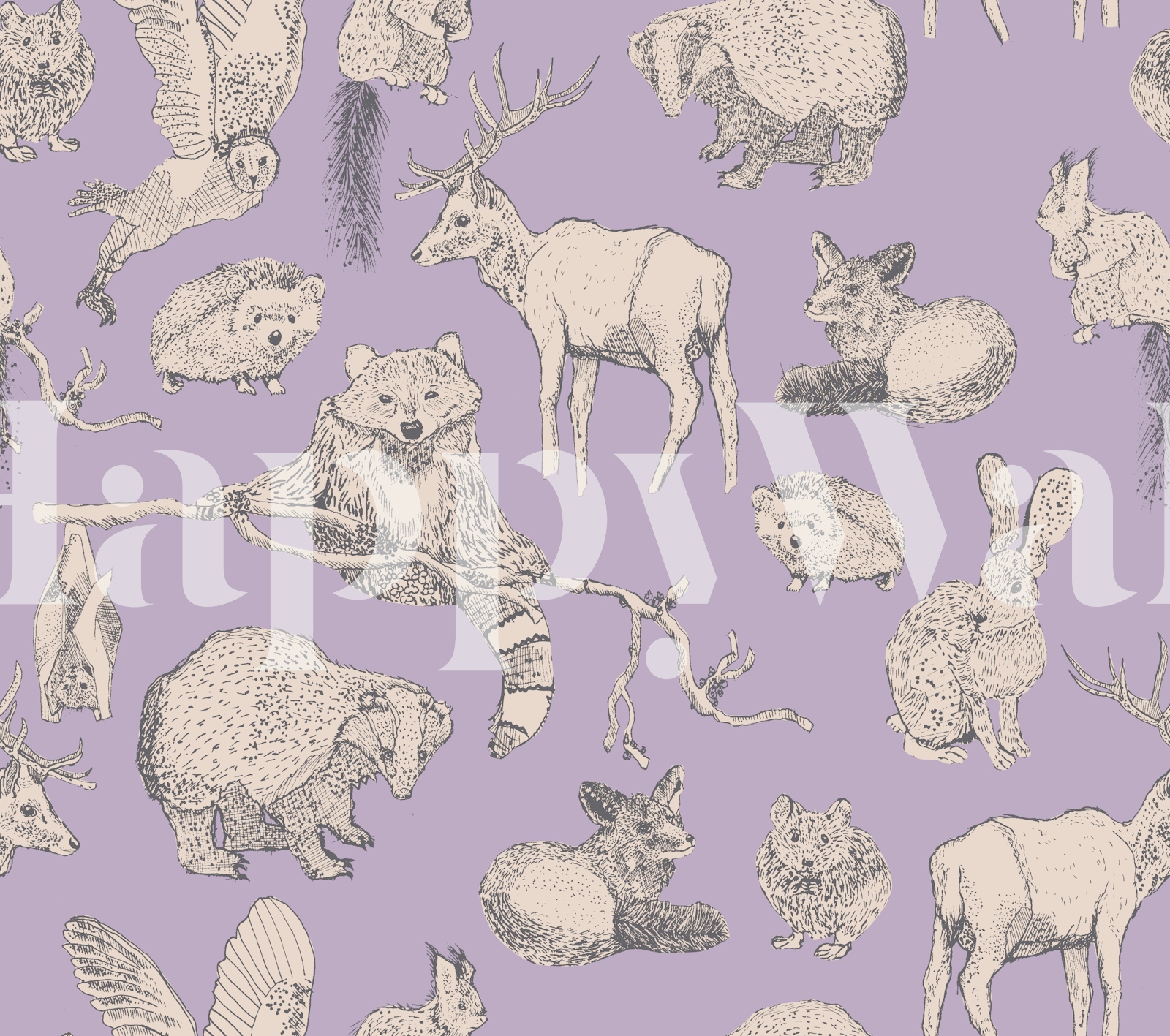 Forest Friends Lilac Wallpaper - Happywall