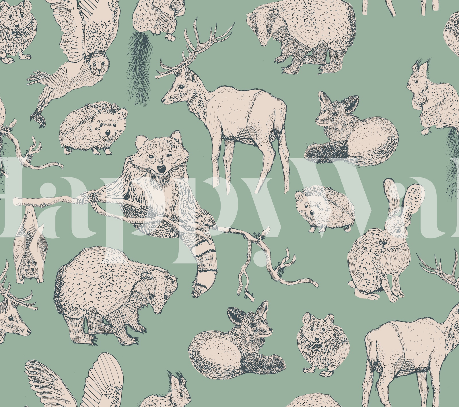 Mint Forest Friends Animal Wallpaper