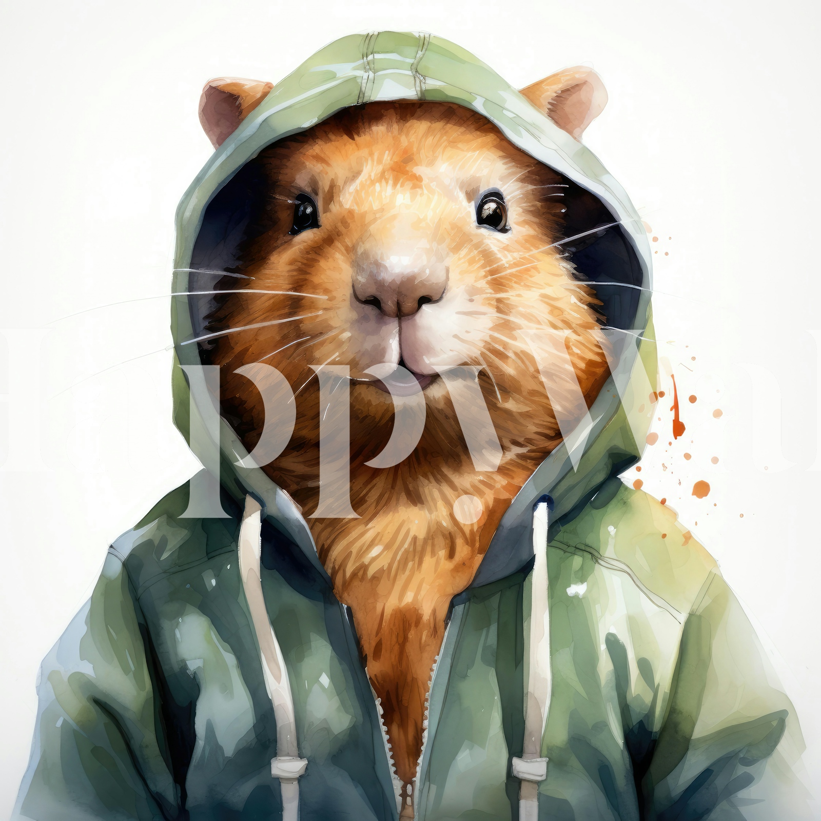 Watercolor Cartoon Capybara Wallpaper