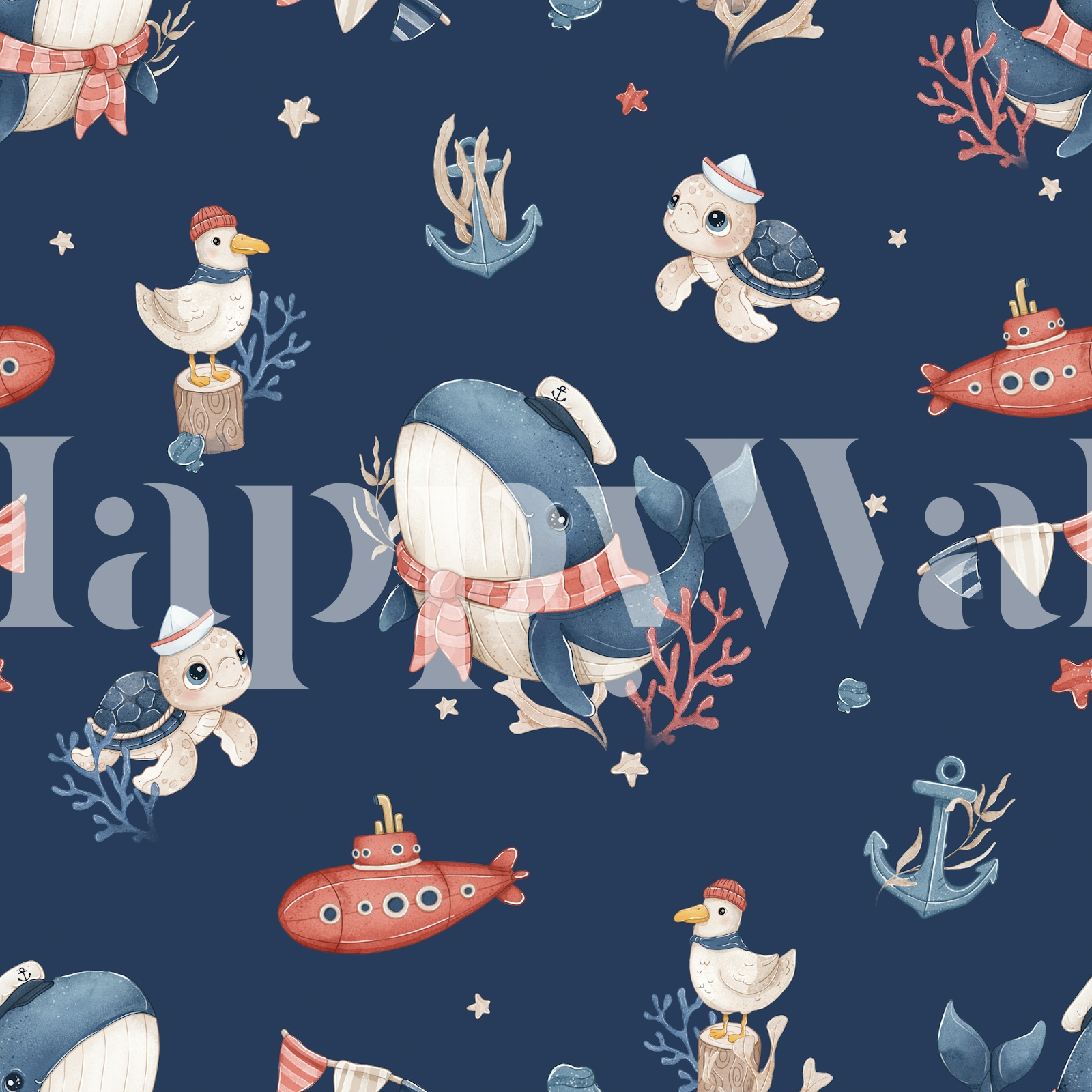Sailor Buddies Navy Wallpaper | happywall.com