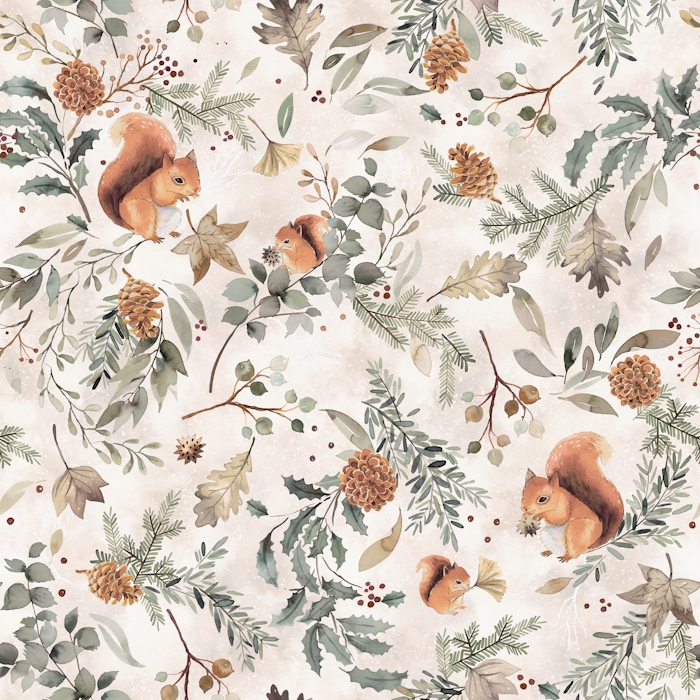 Kids Squirrel Forest Wallpaper Beige