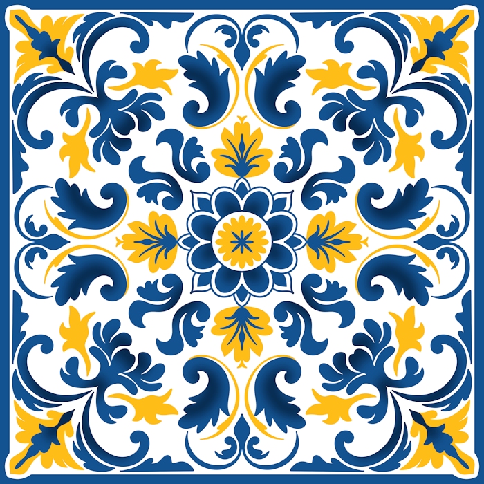 Yellow and Blue Ceramic Tile Wallpaper | happywall.com