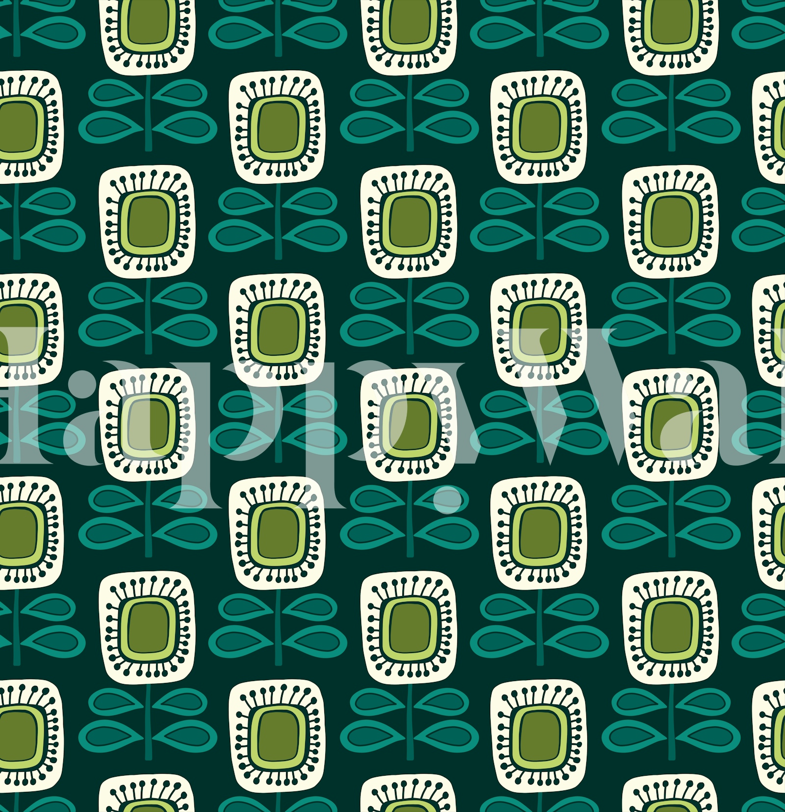 Green Floral Retro Wallpaper for Modern Rooms