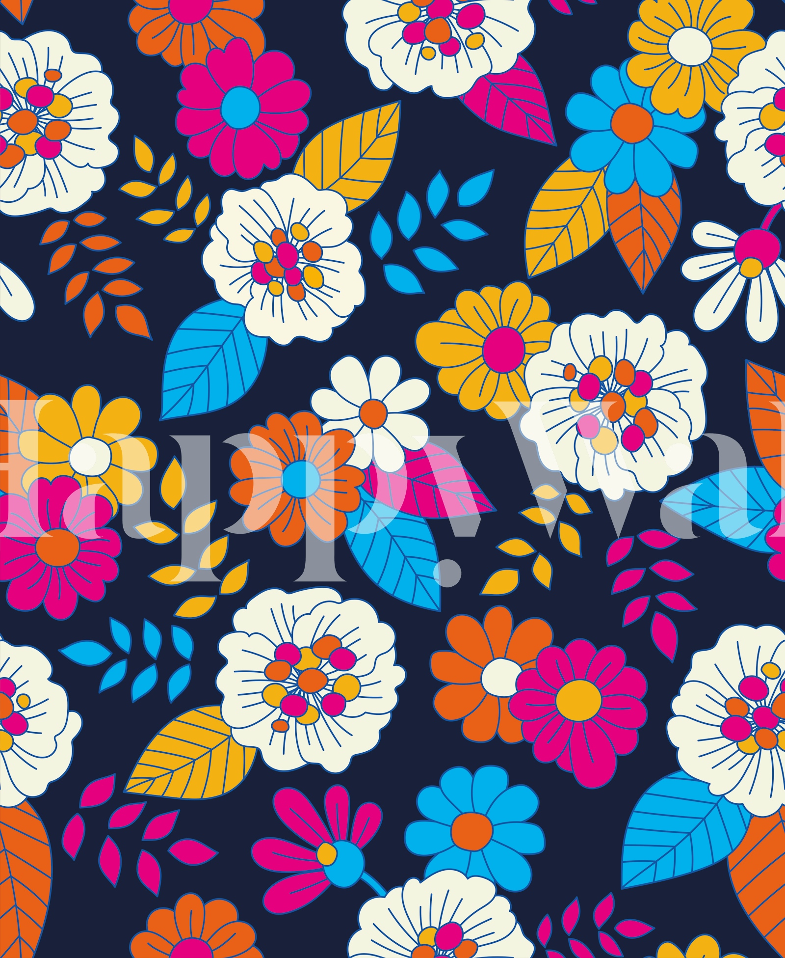 Portofino Flowers Navy Happywall