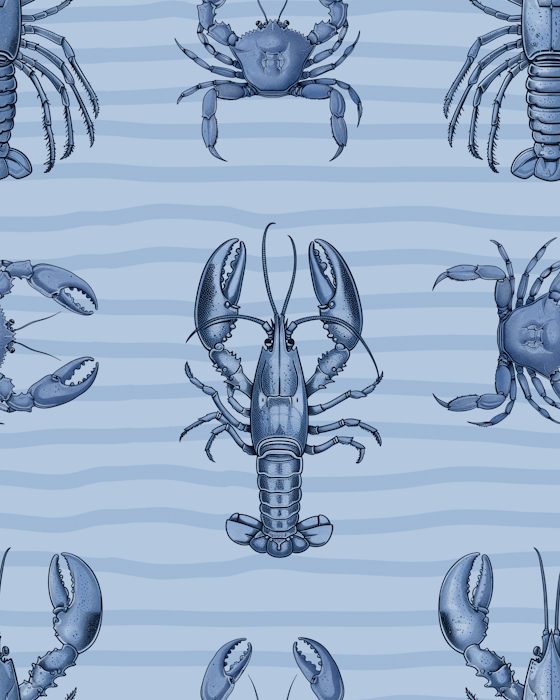 Blue Lobster and Crab Wallpaper for Kitchen
