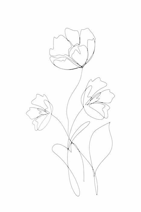 Minimal Line Art Floral Wallpaper