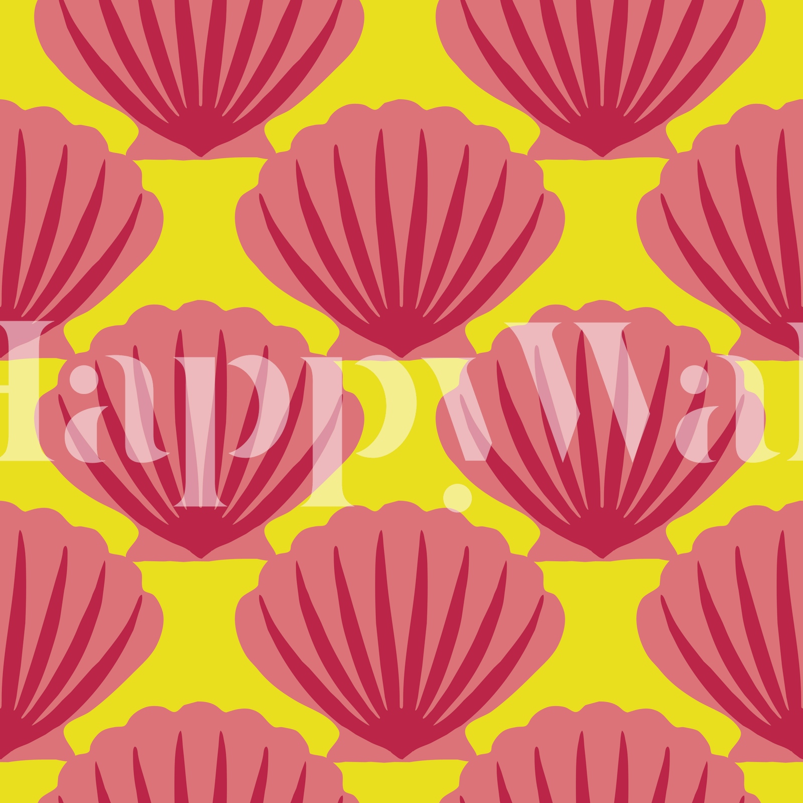 Pink Scallop Wallpaper on Bright Yellow Background