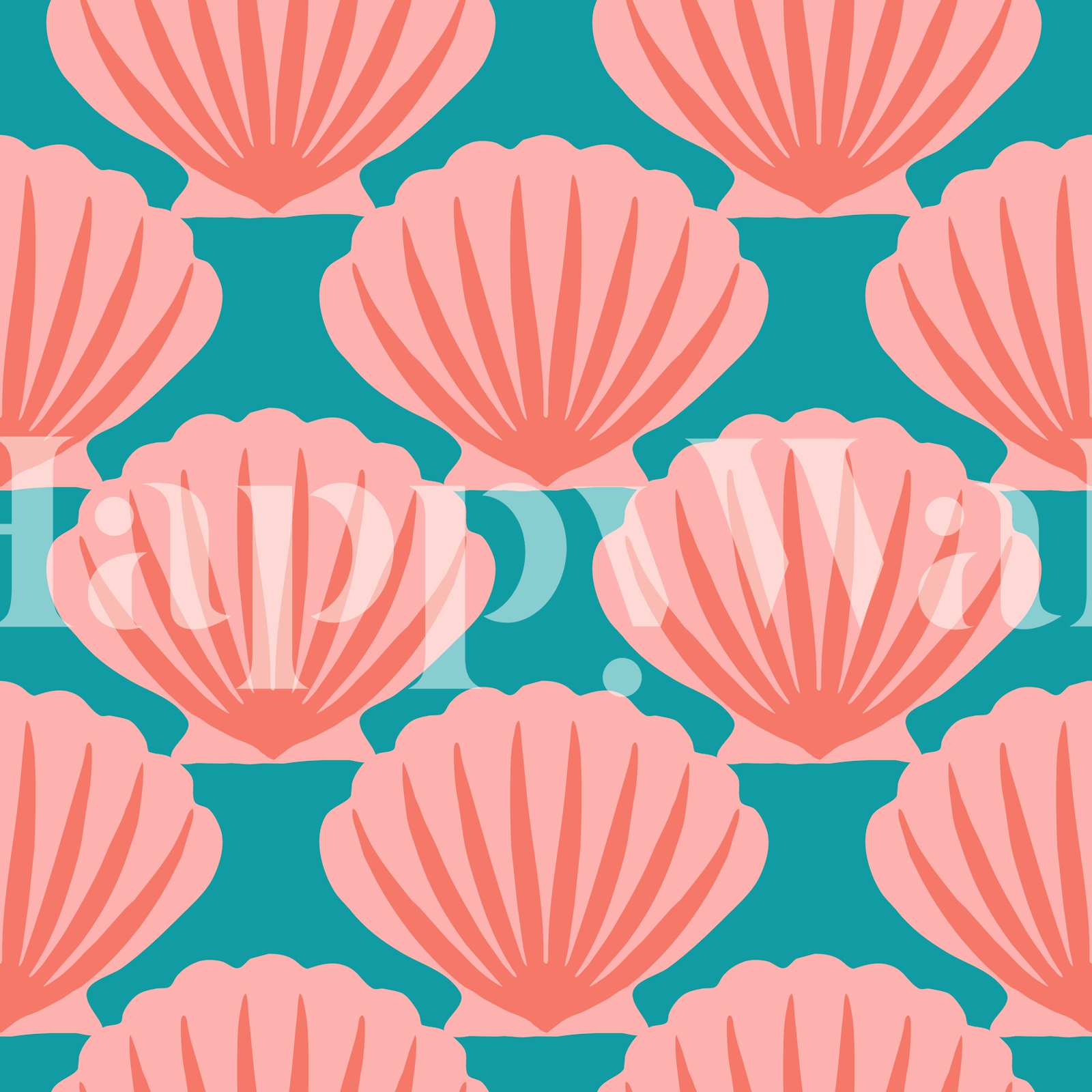 Teal Pink Shell Pattern Wallpaper