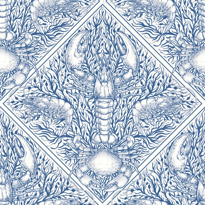 Navy Crustacean Pattern Wallpaper