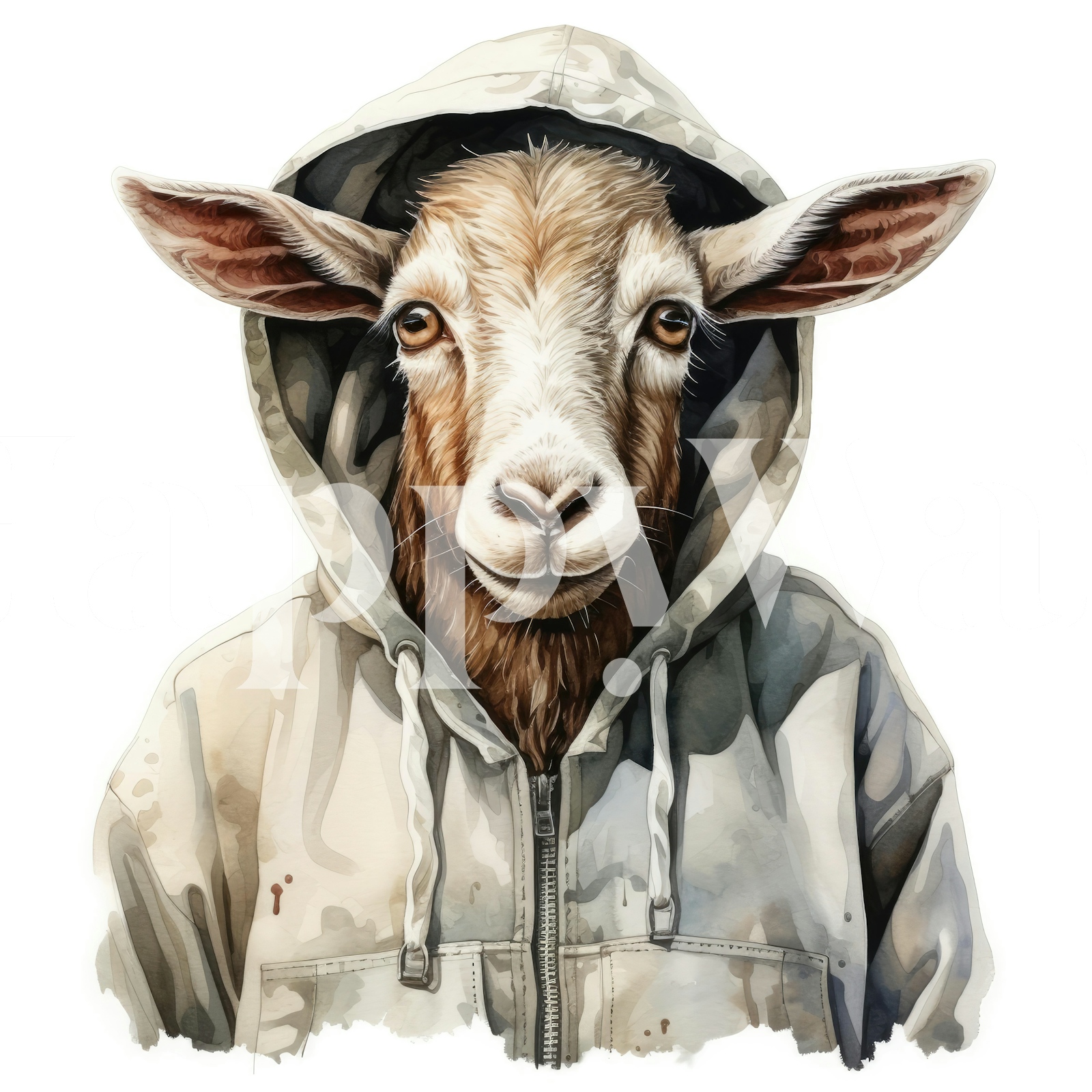 Watercolor Cartoon Goat Wallpaper | happywall.com