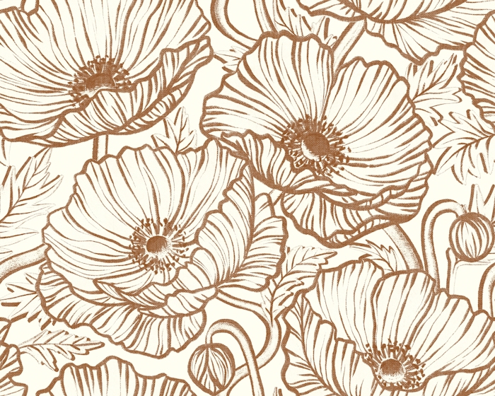Cinnamon and Cream Poppy Floral Wallpaper