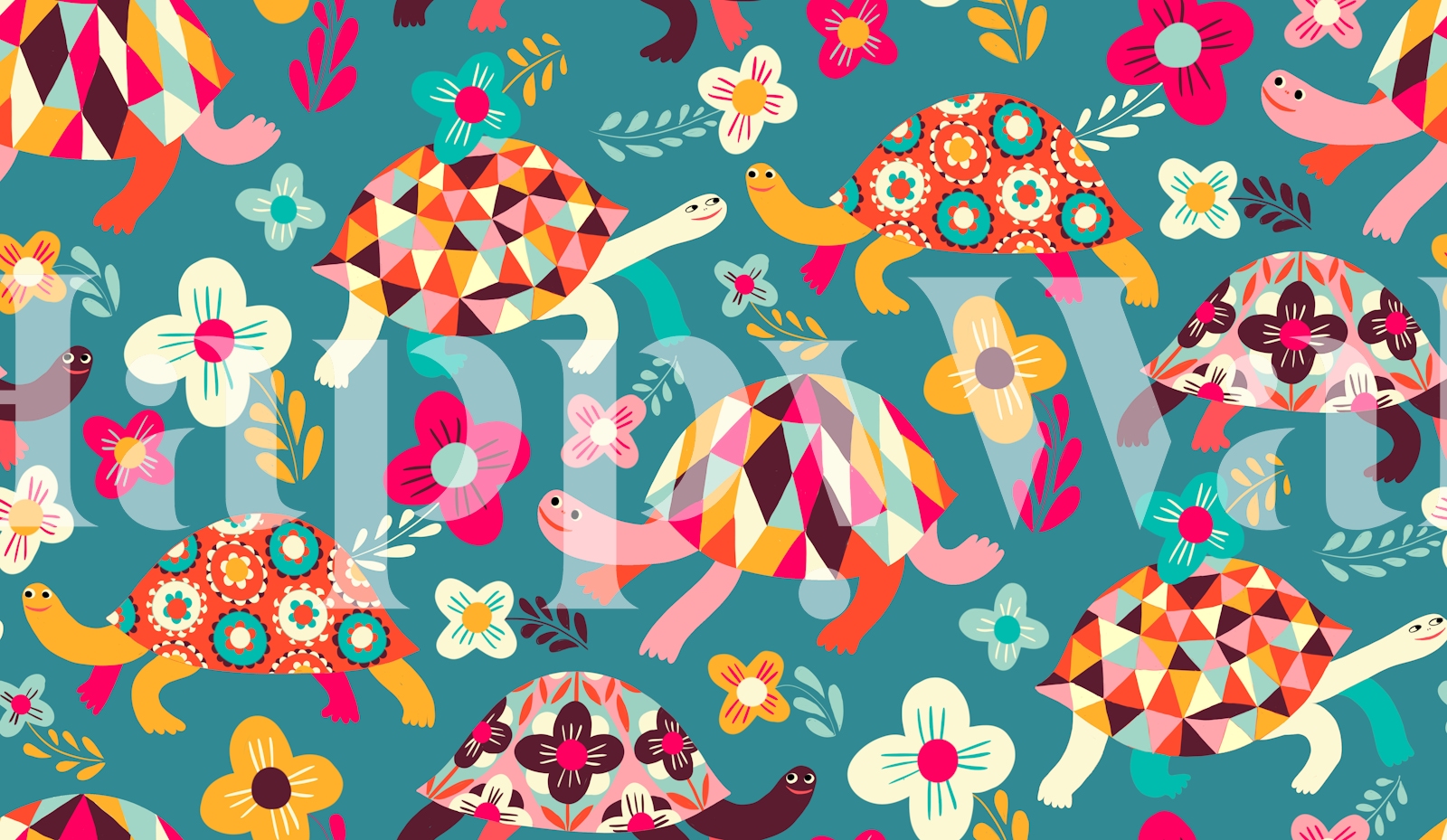 Colorful Turtles Wallpaper - happywall.com
