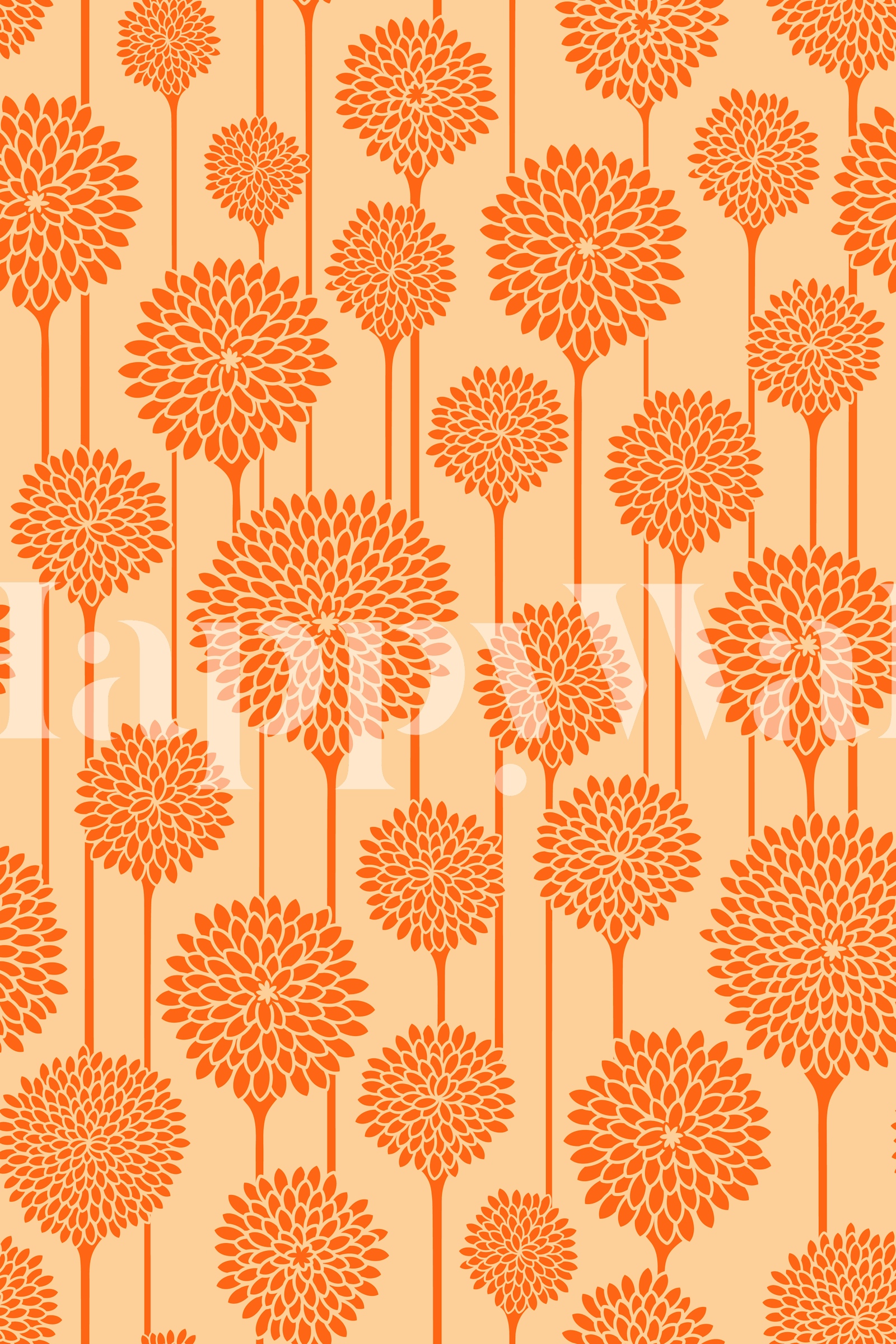 Garden Beauties Mod Scandi Floral Orange Wallpaper