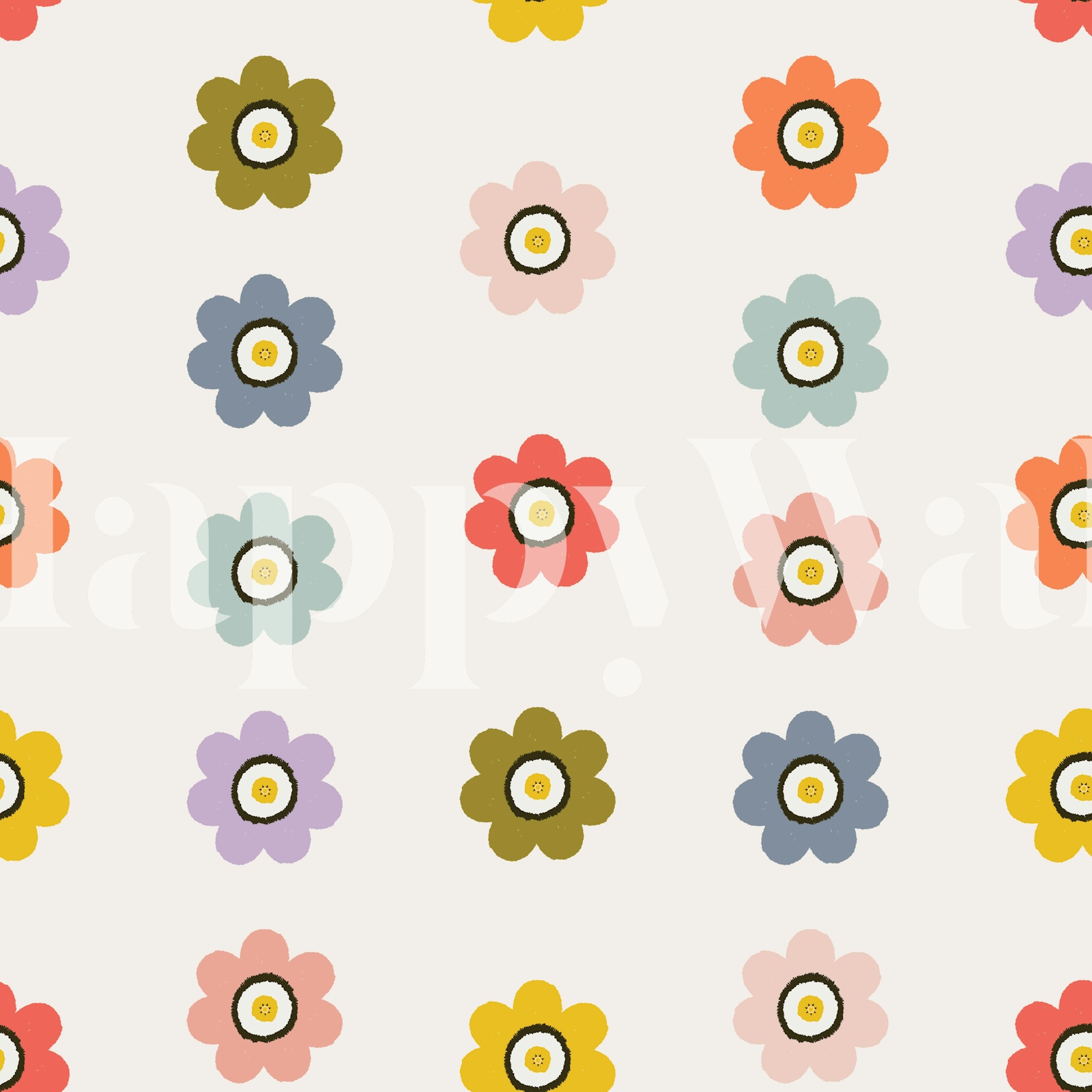 Colorful Retro Flowers Multicolor - Happywall